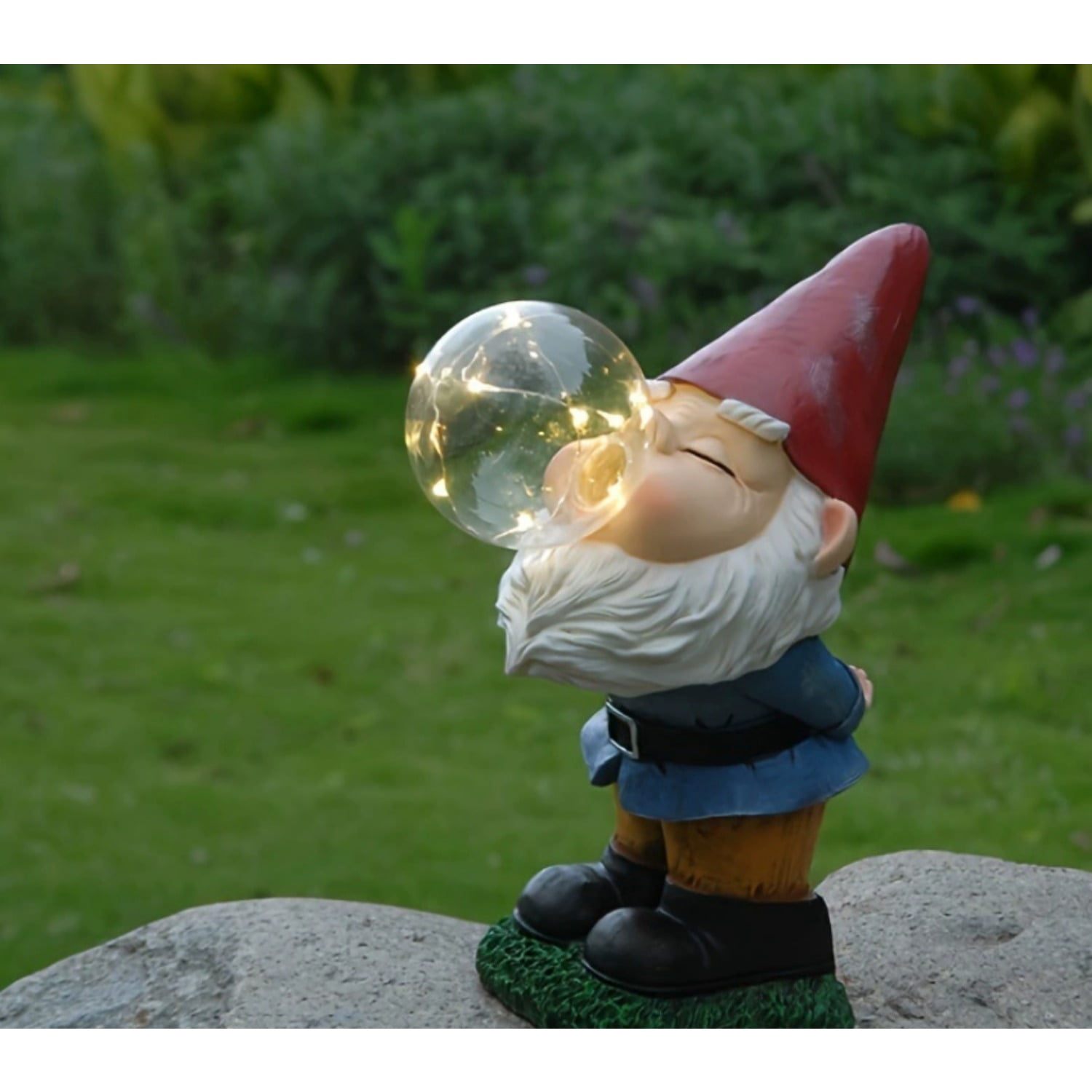 Garden Gnome Statue, Outdoor Gnomes Figurine with Solar Lights Elf ...