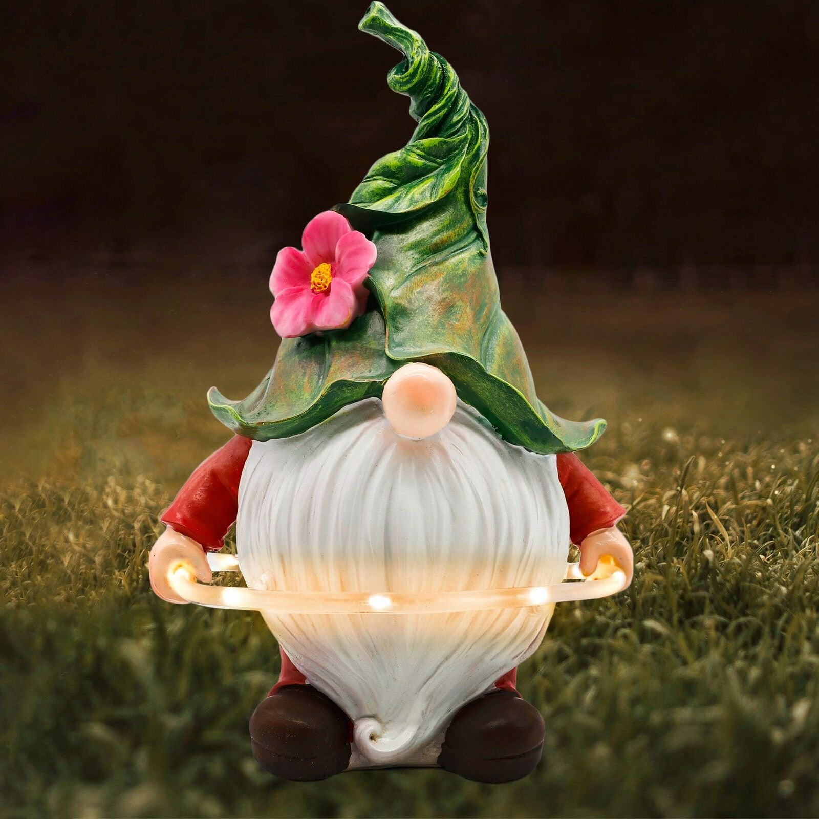 Garden Gnome Statue with Solar LED Lights Gnome Figurine for Outdoors ...