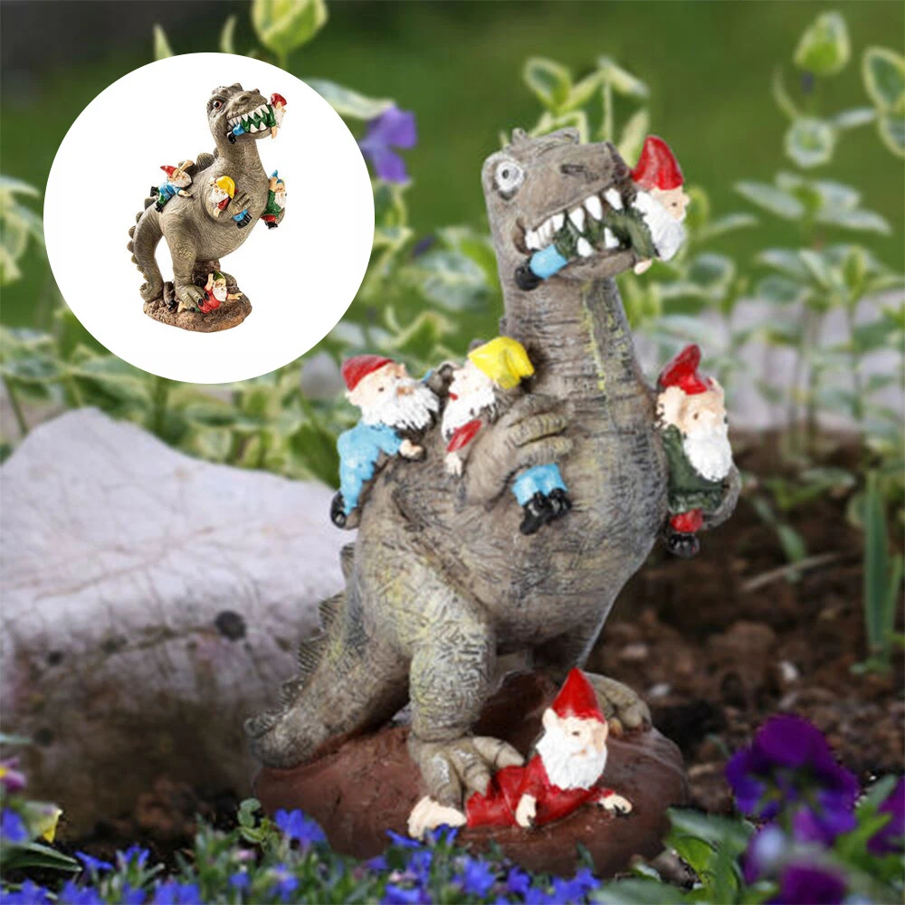 Garden Gnome Statues Outdoor Decor Dinosaur Eating Gnomes Garden Art ...