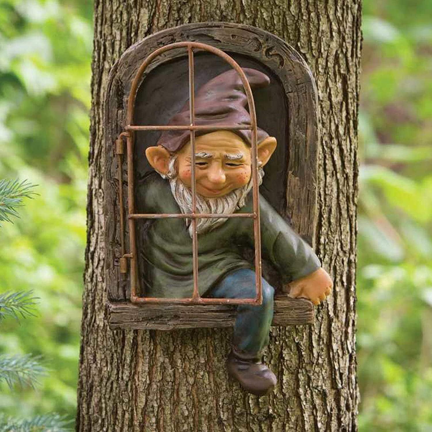 Garden Gnomes Elf Out The Door Tree Hugger, Faces Decor Outdoor 3D ...