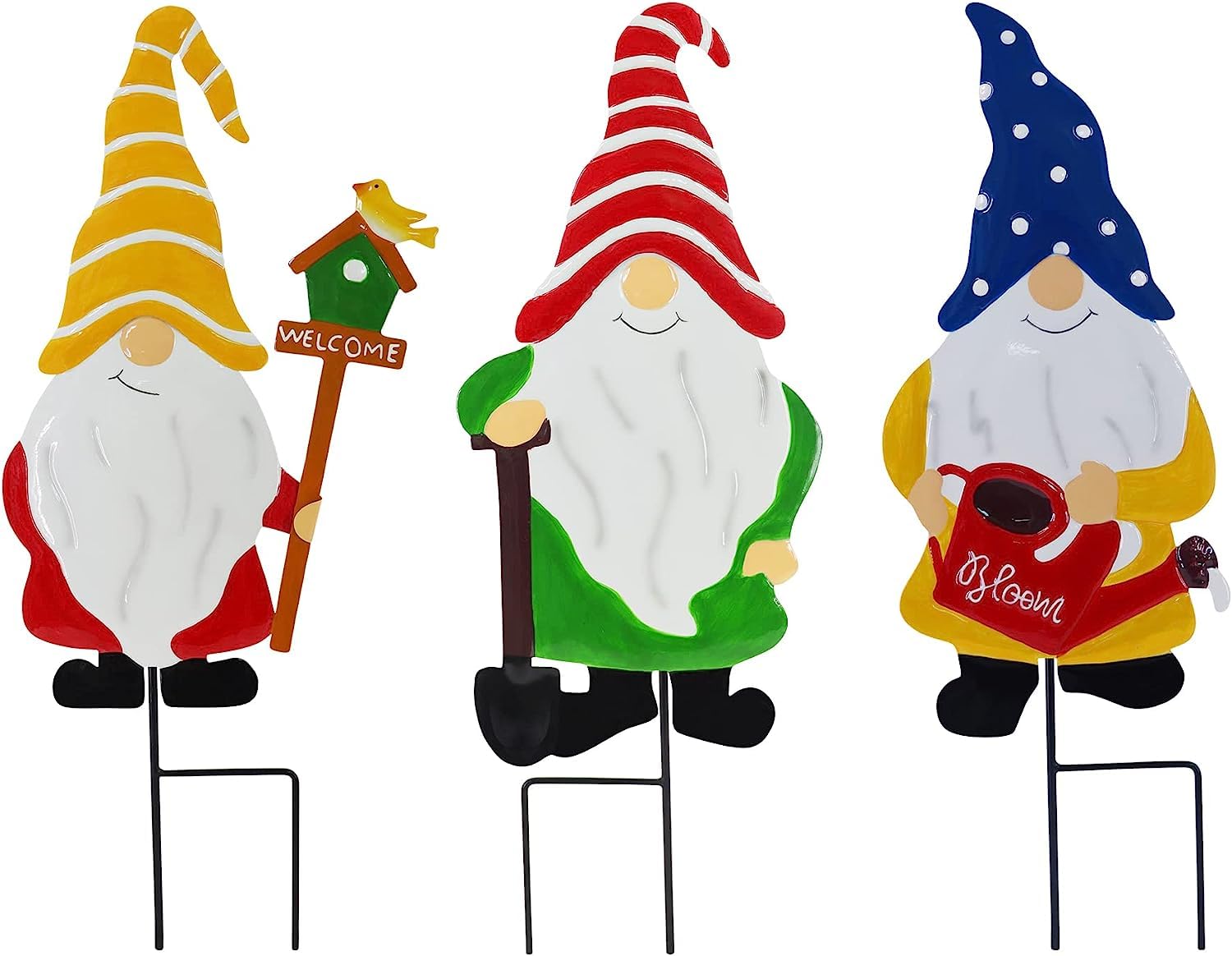 Garden Gnomes Outdoor with Stike and Hook,3 PCS Voumisl Spring Gnome ...