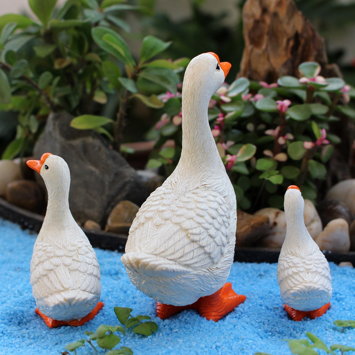 Garden Goose Statues with Gosling, Outdoor Resin Animal Statues ...