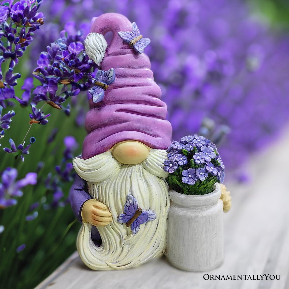 Garden Grace Lavender Gnome Figurine, 10" Purple Home Decor Statue with ...