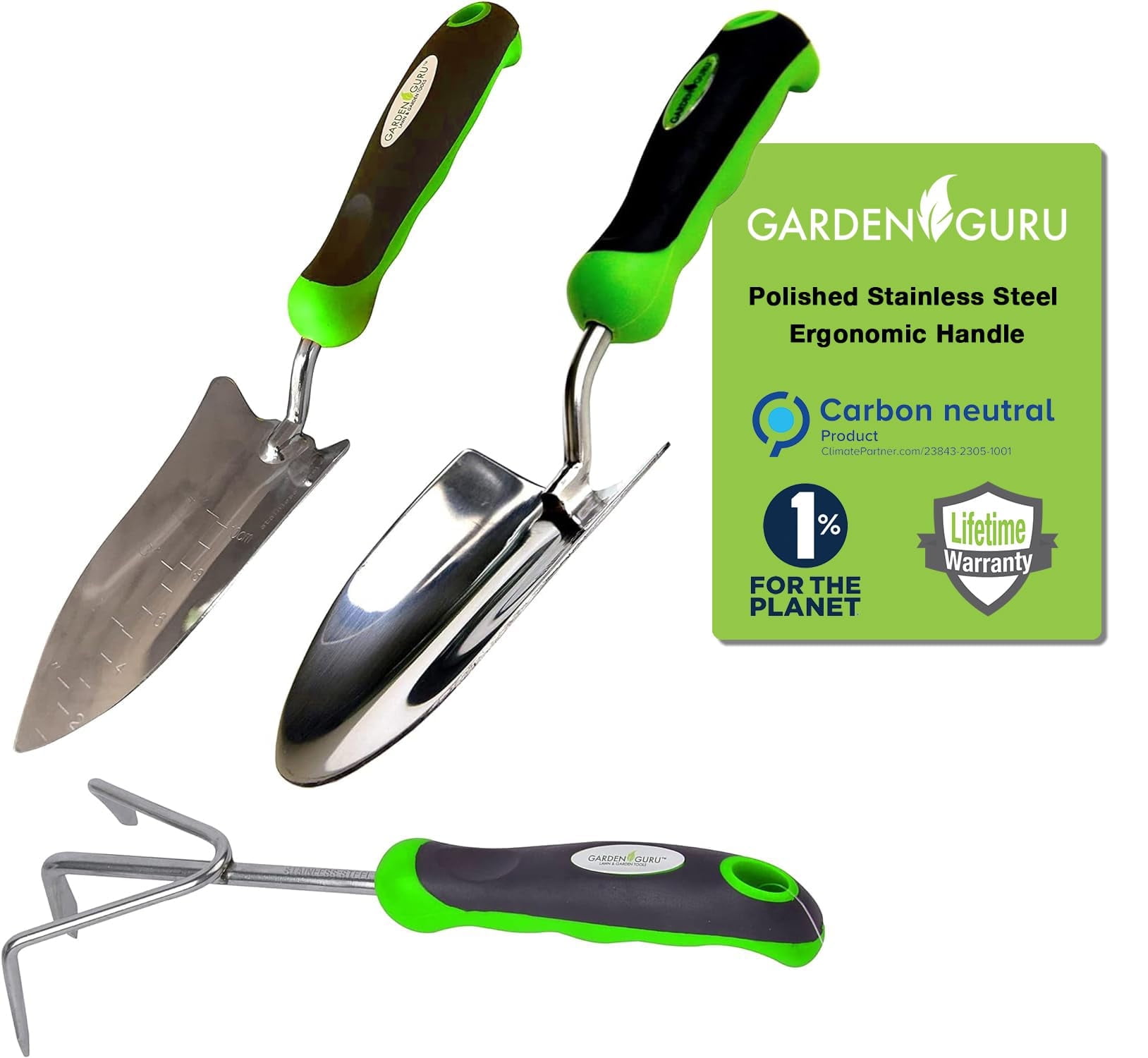 Garden Guru Garden Tool Set 3pc Hand Trowel Transplanter Cultivator ...
