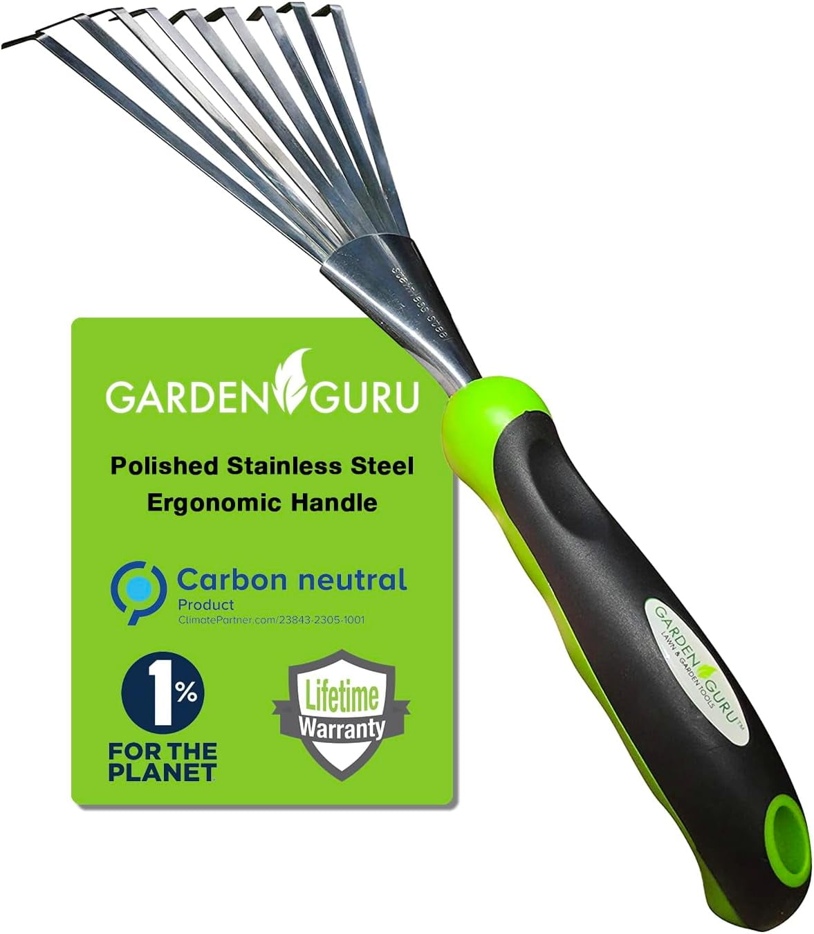 Garden Guru Stainless Steel Hand Rake Soil Tiller with Ergonomic Handle ...