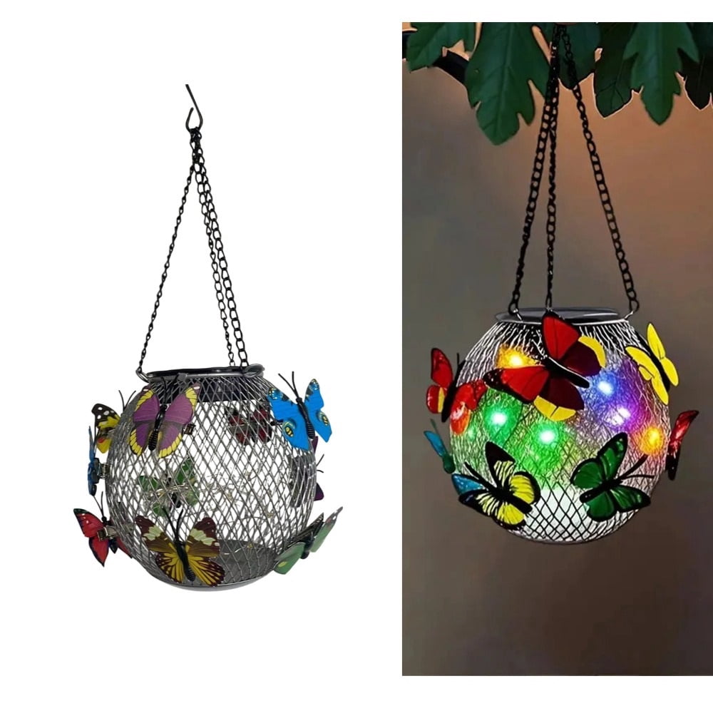 Garden Hanging Lights Outdoor Waterproof Butterfly Round Ball Hanging ...