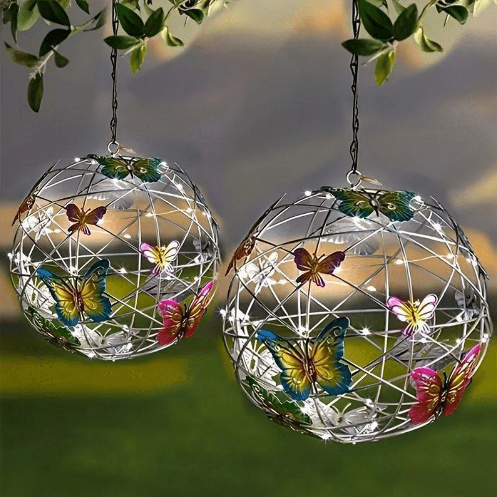 Garden Hanging Solar Light Round Ball Light with Butterfly with ...