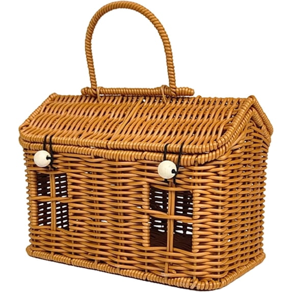 Garden Harvest Basket, Woven Rattan Storage Basket with Handle Portable ...