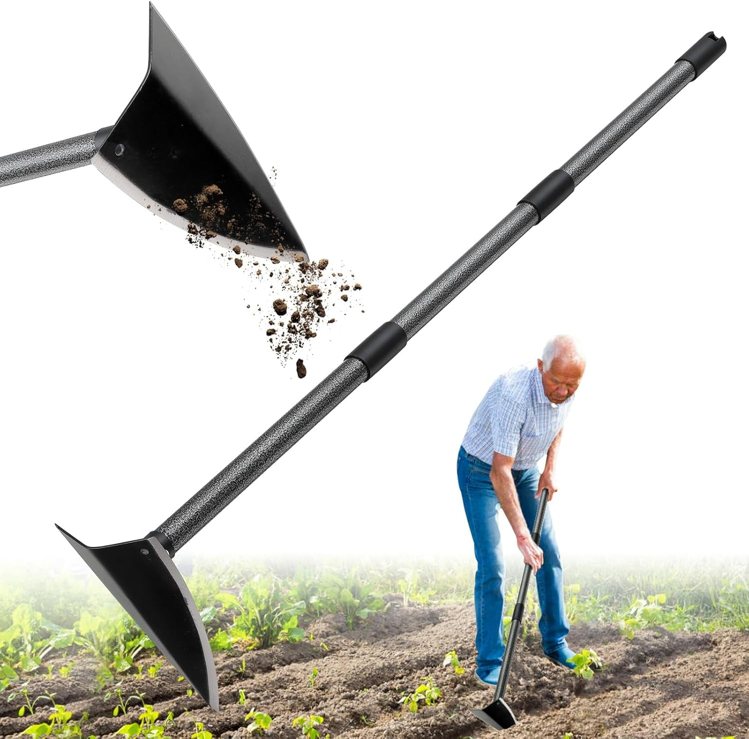 Garden Hoe, Heavy Duty Trenching Hoes with 60 Inch Long Handle, Sharp ...