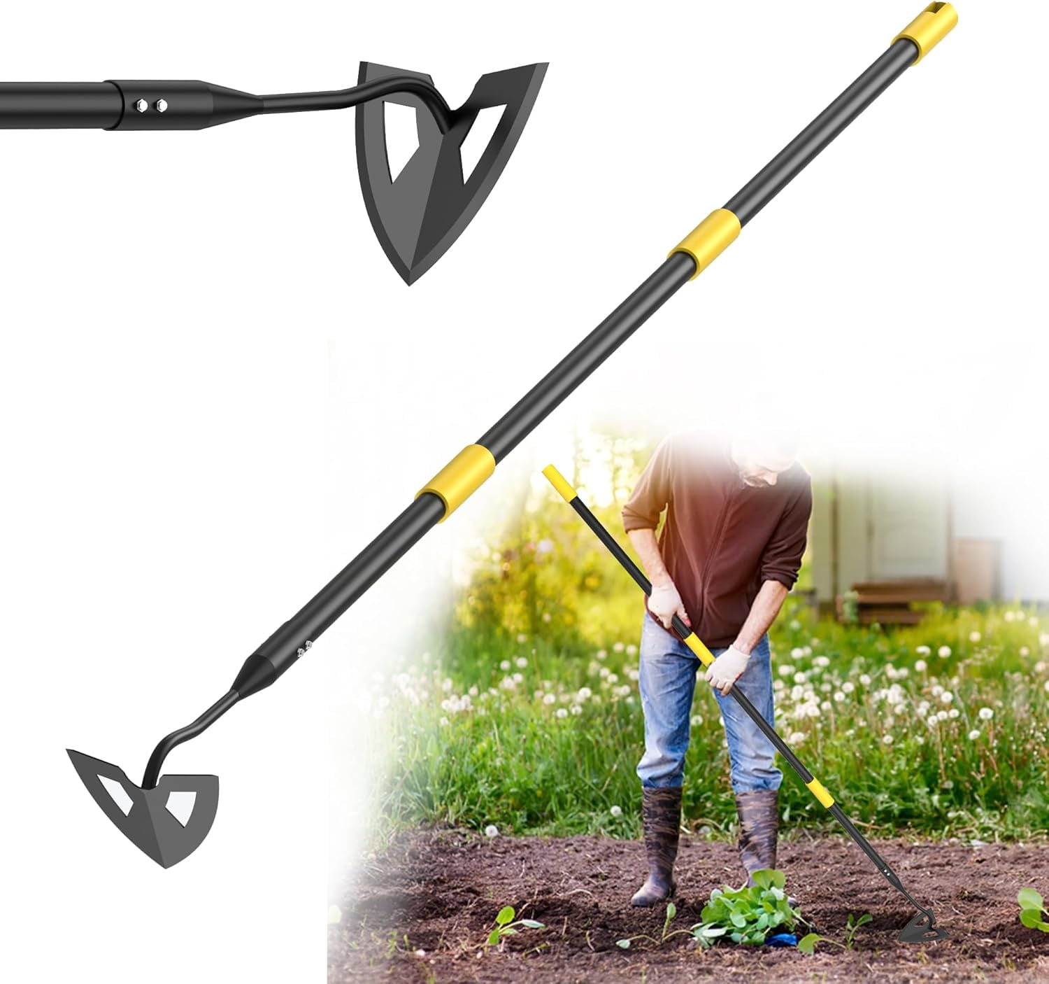 Garden Hoe Long Handle Garden Tool for Weeding Adjustable Length 55 ...
