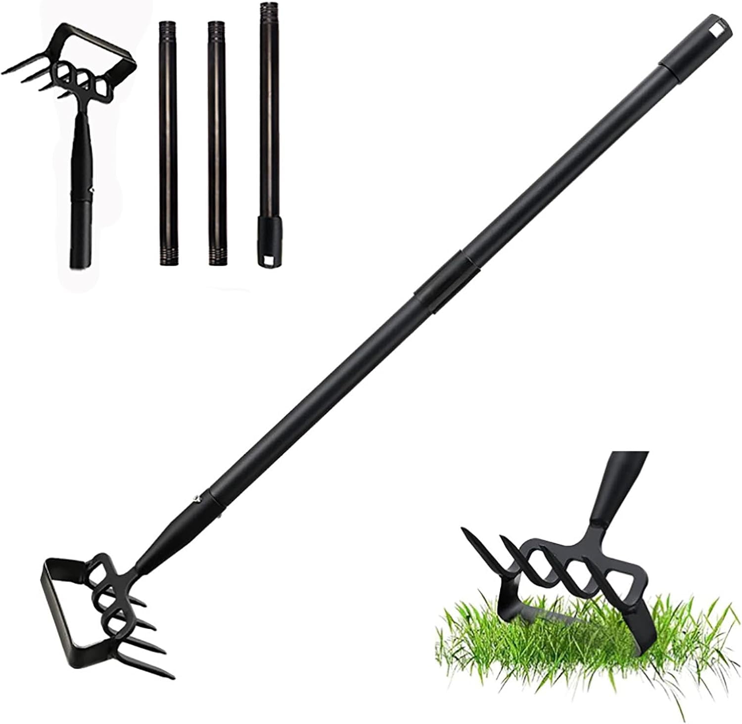 Garden Hoe with Rake Tiller, 30-62 Inch Adjustable Long Handle Stirrup ...