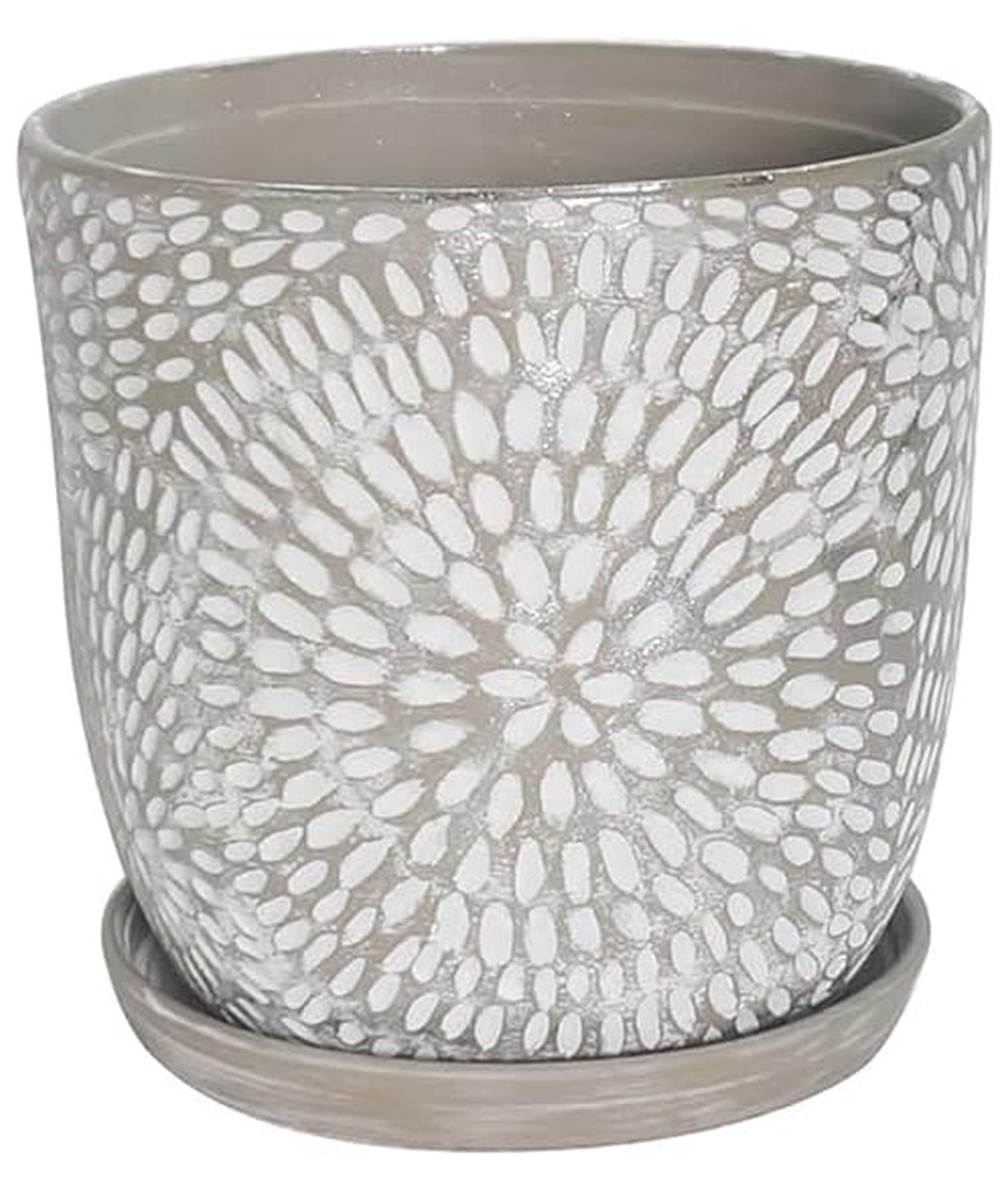 Garden & Home Grey 10 Inch Indoor Ceramic Plant Pot with an Attached ...