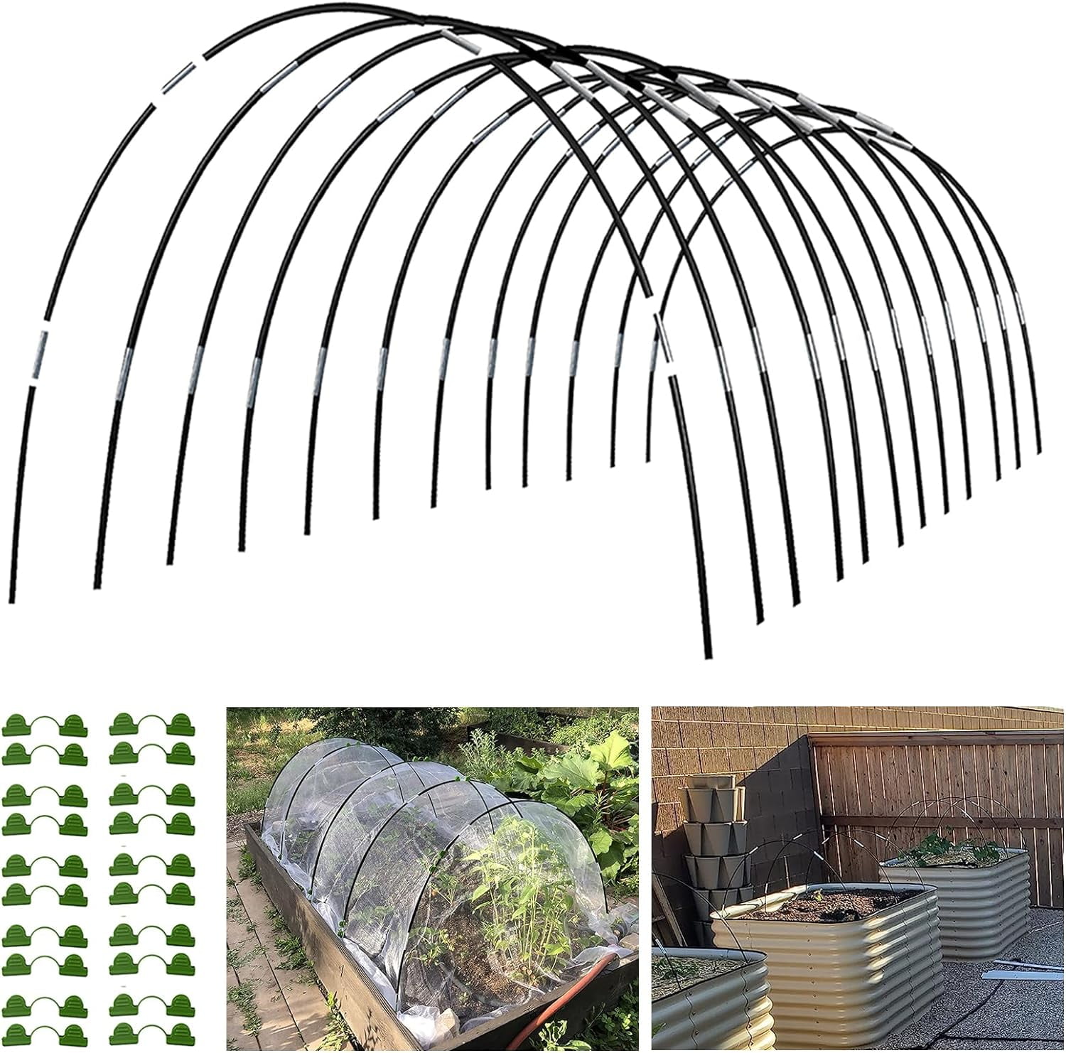 Garden Hoops Grow Tunnel, 12 Sets of 7FT Greenhouse Hoops for Raised Beds, Rust-Proof Fiberglass ...