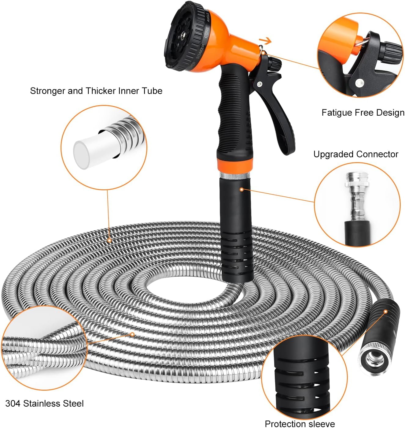 Garden Hose 100 FT - Flexible Metal Hose with 10 Function Nozzle, Kink ...