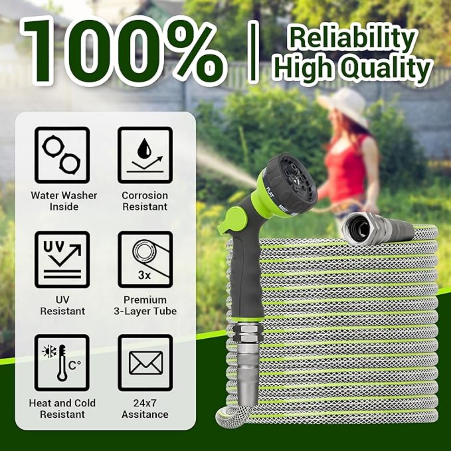 Garden Hose 100 FT - Heavy Duty Non-Expandable 100FT Outdoor Water Hose ...
