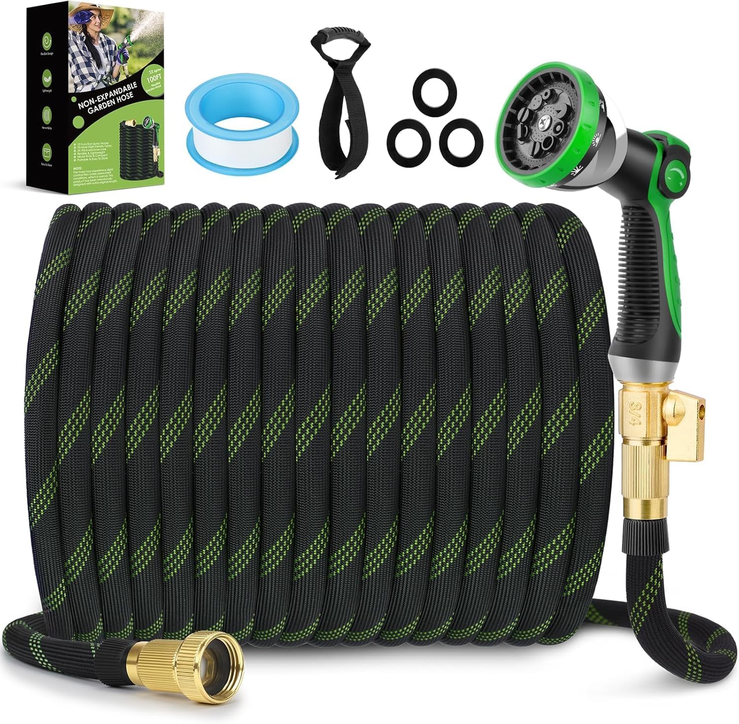 Garden Hose 100 ft, NON-EXPANDABLE Ultra Lightweight & Flexible Water ...