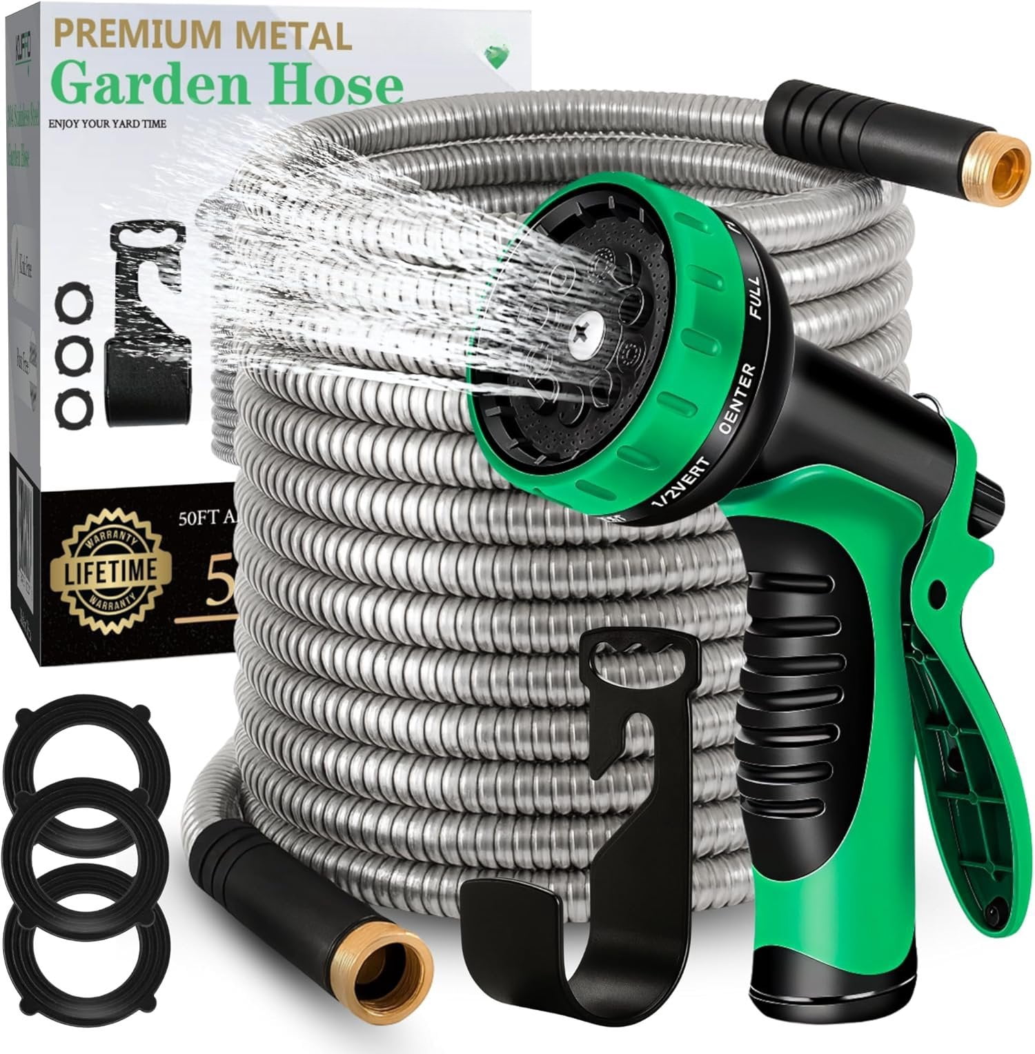 Garden Hose 100 ft - Stainless 304 Water Hose with 10Function Nozzle ...