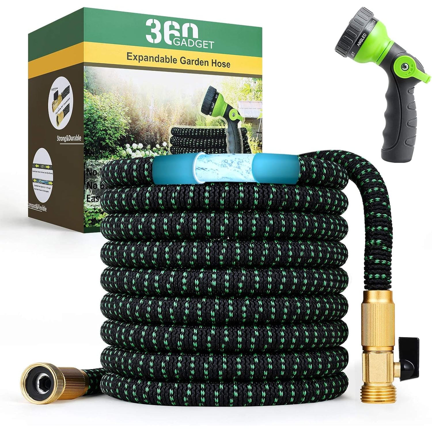 Garden Hose 100 ft Water Hoses with 3/4" Brass Fittings and 8 Function ...