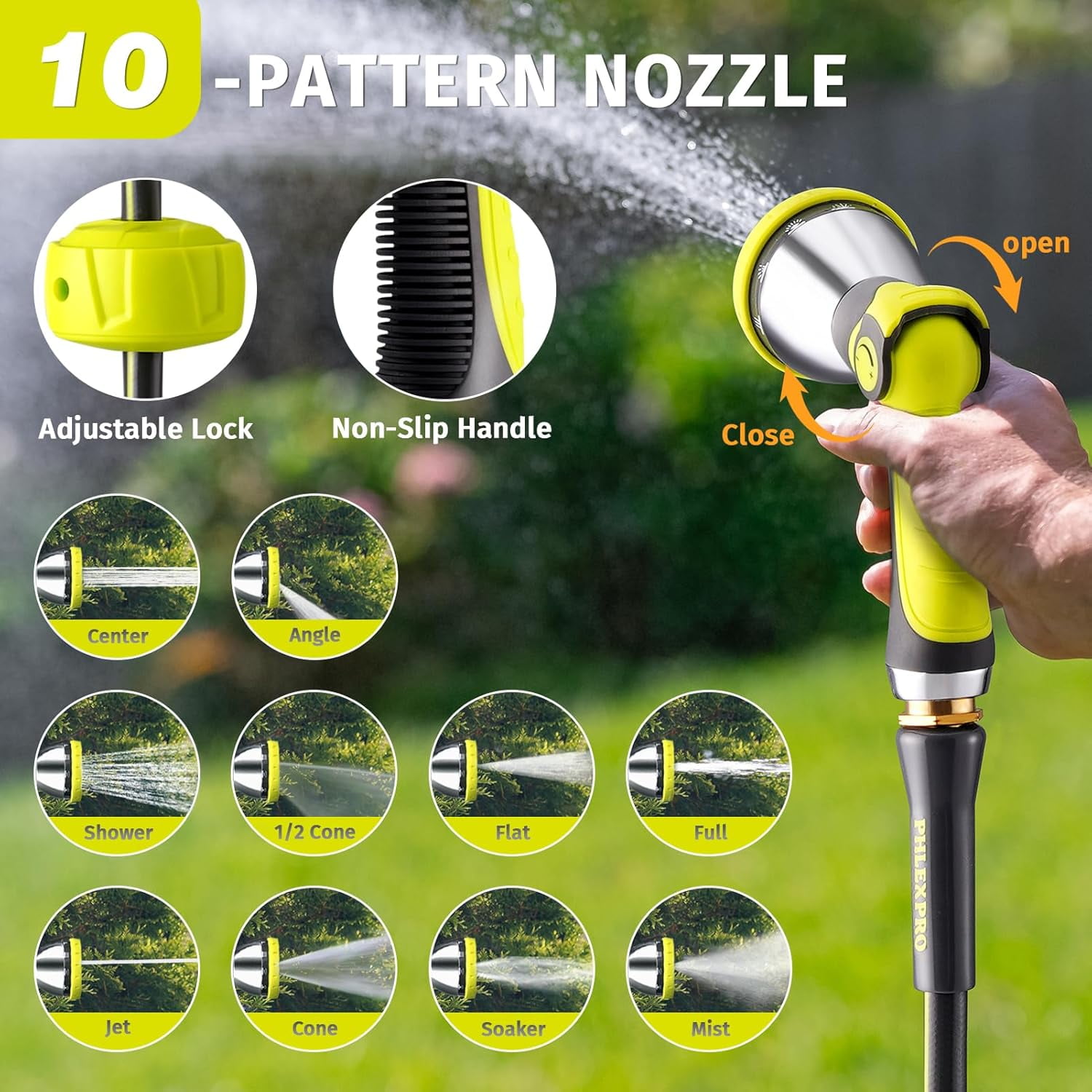 Garden Hose 100FT with 10 Pattern Spray Nozzle - Heavy-Duty 5/8 ...