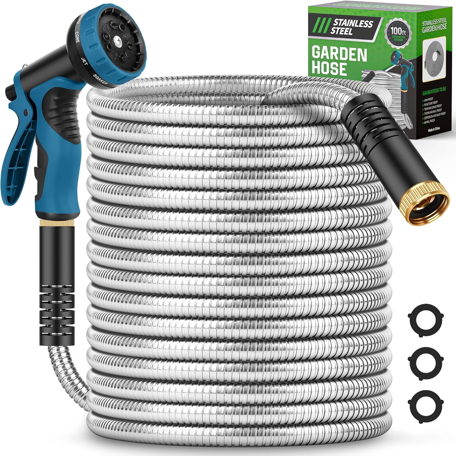 Garden Hose 100FT, Water Hose with 10 Function Nozzle, Garden Hose ...