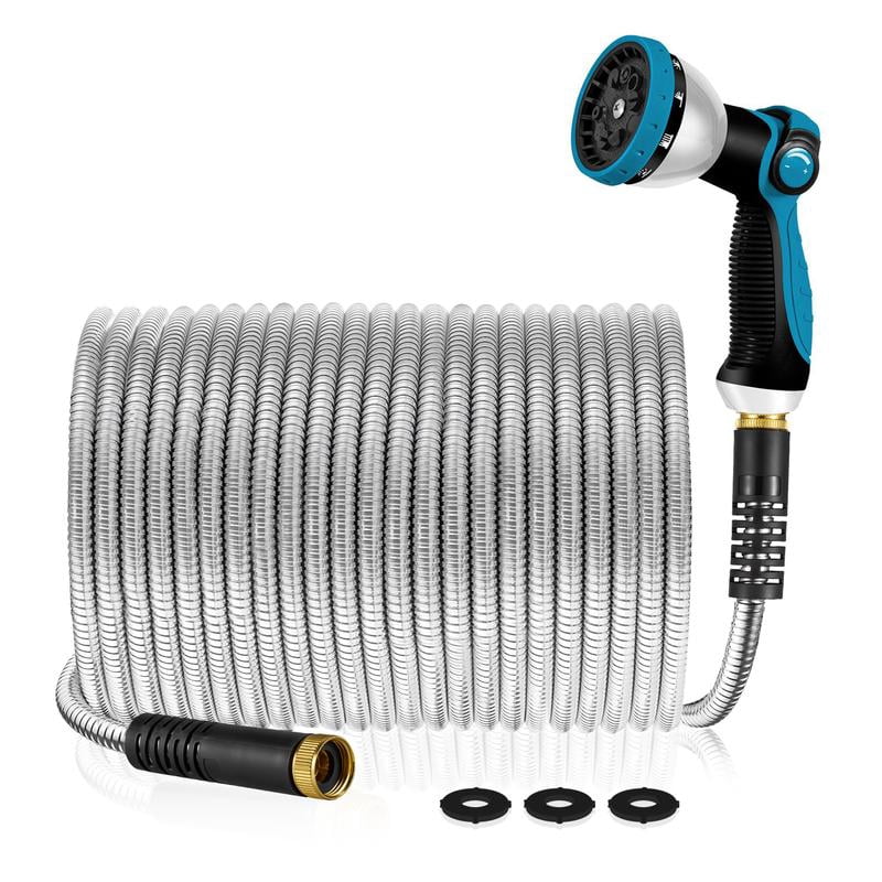 Garden Hose 50/100 ft Metal - Stainless Steel Water Hose Flexible Heavy ...