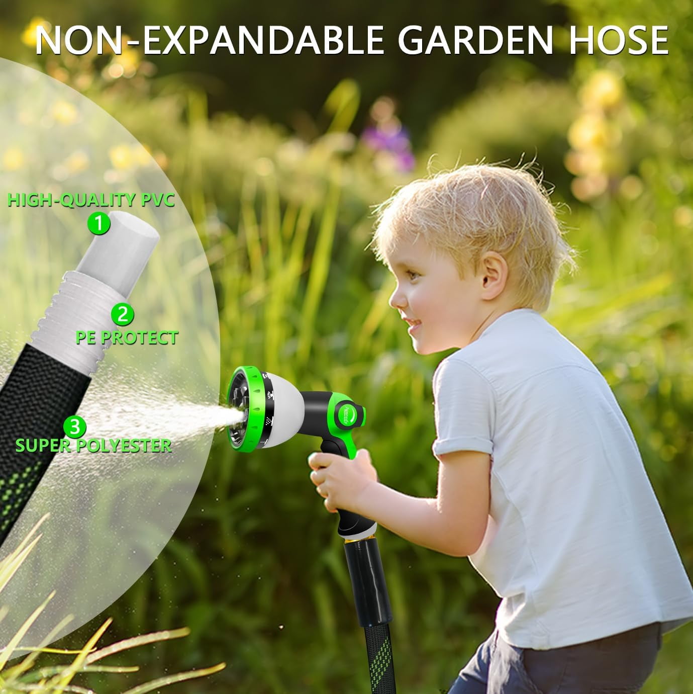 Garden Hose 50 FT, NON-EXPANDABLE Heavy-Duty Flexible & Lightweight ...