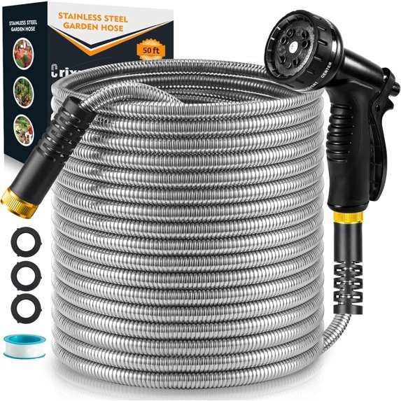 Garden Hose 50 FT, Stainless Steel Heavy Duty Water With 10 Function ...