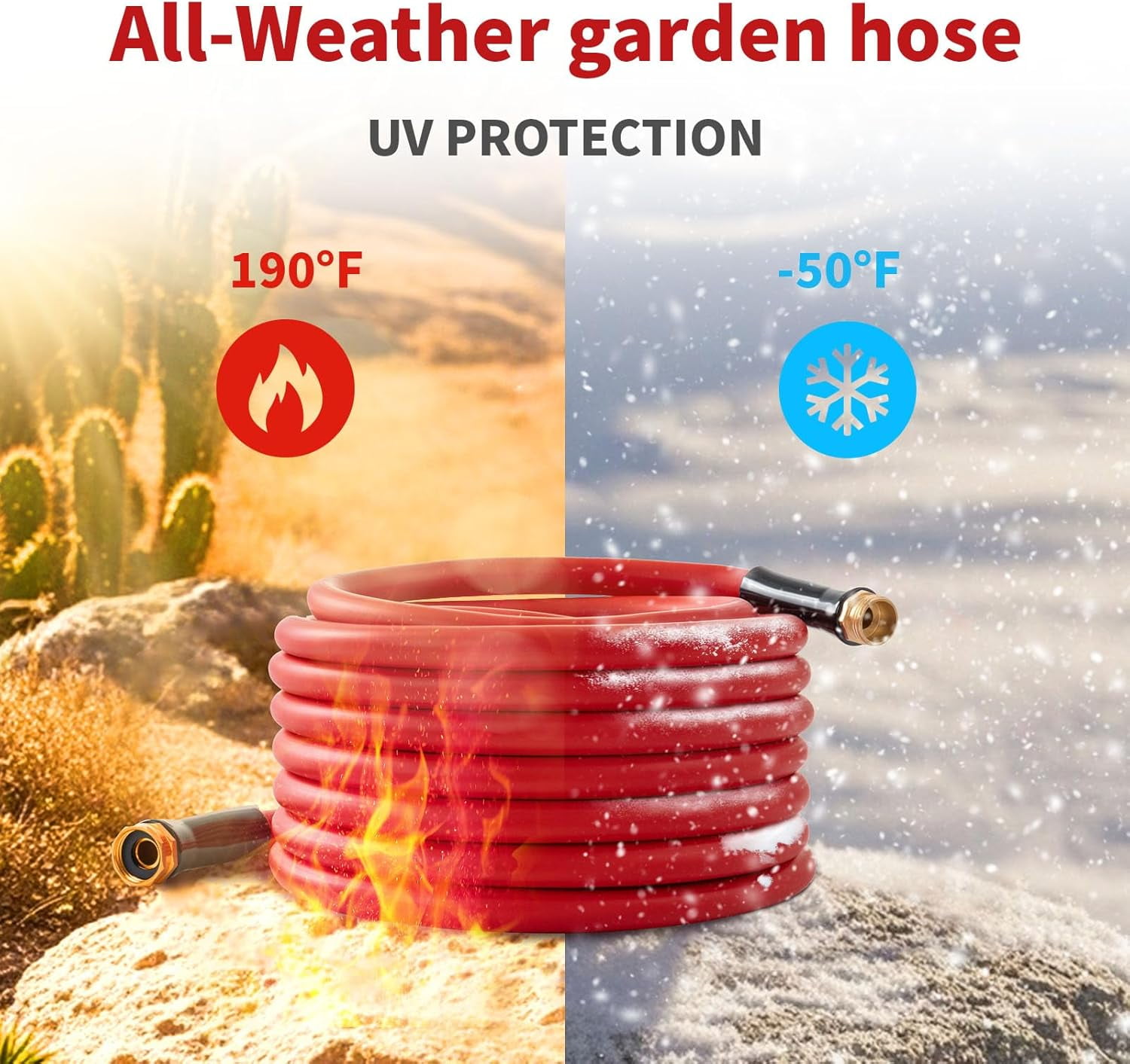 Garden Hose 50 ft x 5/8” Hot/Cold Water Hose,-50 ° F to 190 ° F,Burst ...