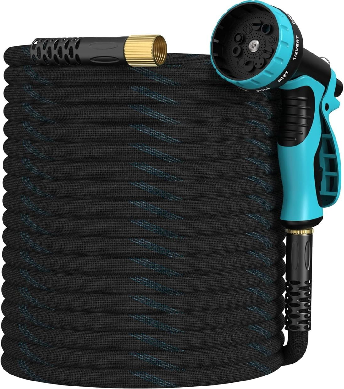 Garden Hose 50ft, Non-Expandable Lightweight & Flexible Water Hose, with 10-Pattern Spray Nozzle ...