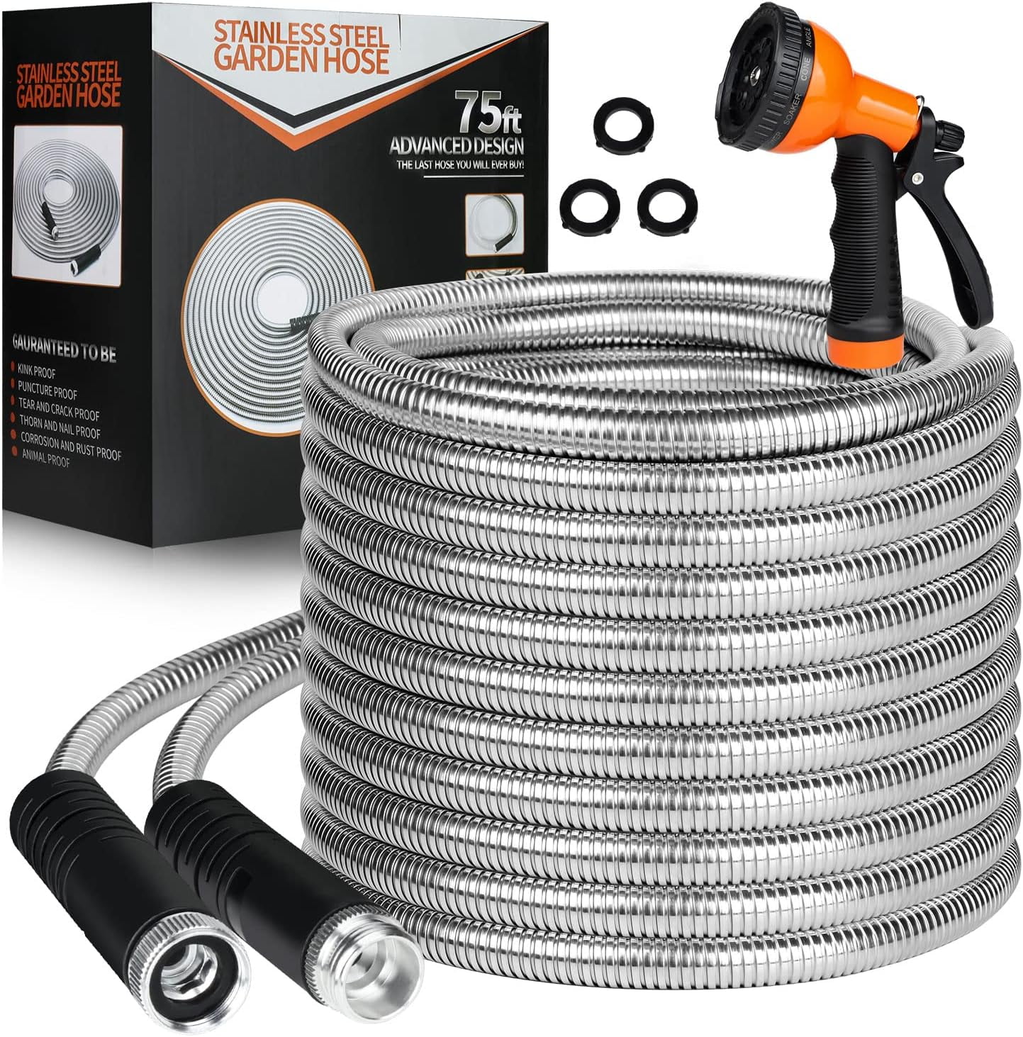 Garden Hose 75 FT - Flexible Metal Hose with 10 Function Nozzle, Kink ...