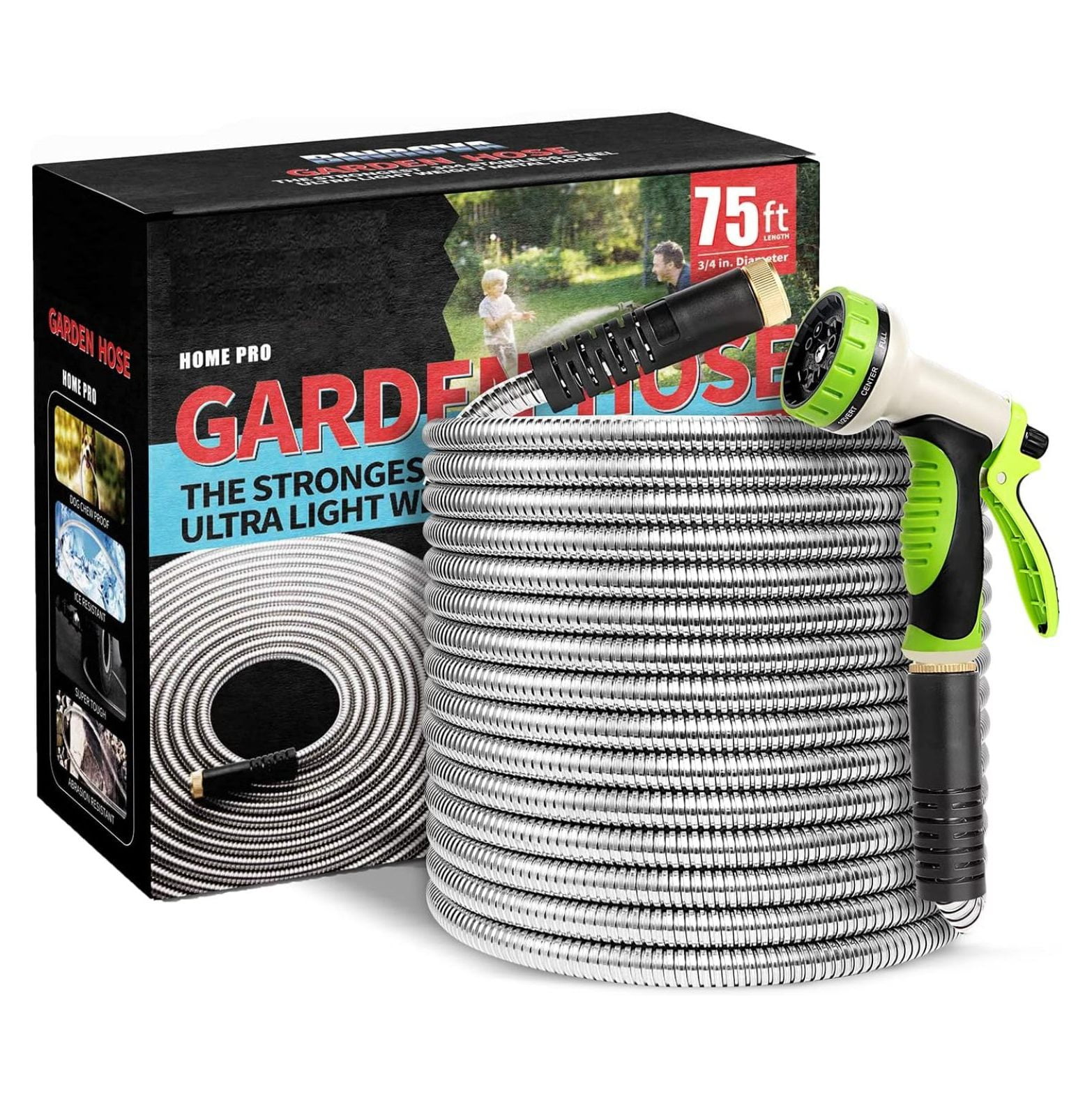Garden Hose 75 Ft Metal Water Hose Flexible Lightweight Outdoor Yard