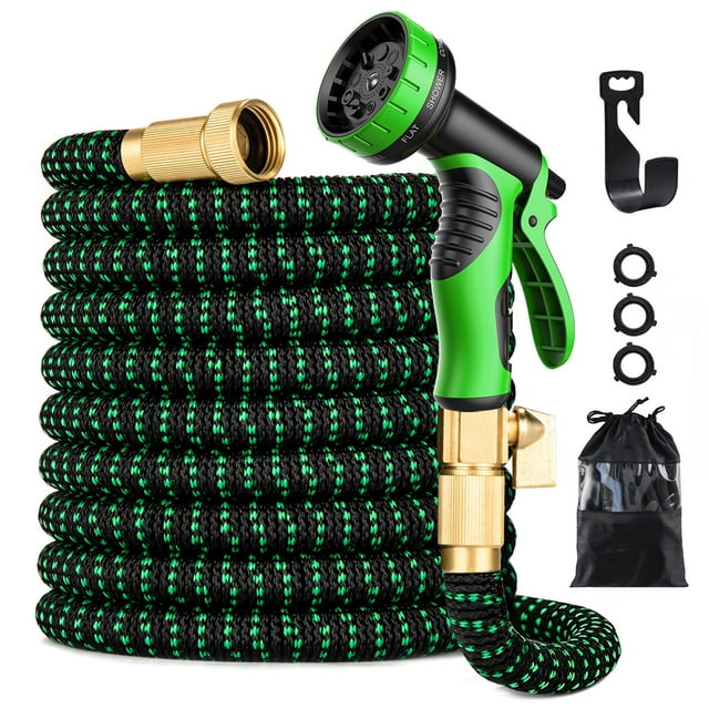 ViveFox 75ft Heavy Duty Garden Hose with 10 Function Spray Nozzle, Anti-Kink & Anti-Rust Brass ...