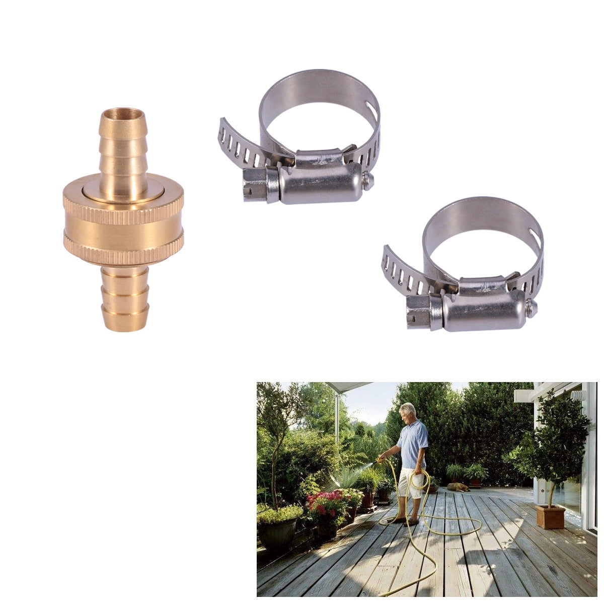 Amosfun Durable Brass Garden Hose Connector with Stainless Tightening ...