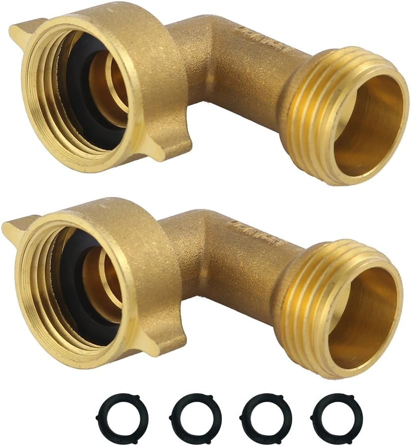 Garden Hose Elbow Connector 90 Degree Brass Hose Elbow (2Pcs)+ Extra 4 ...