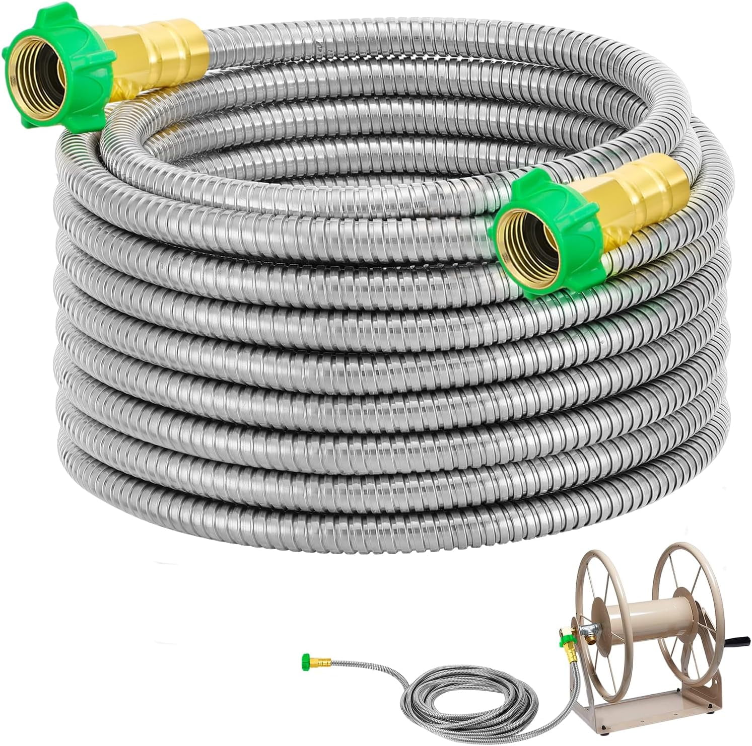 Garden Hose with Female to Female Connector - 25ft Metal Leakproof ...
