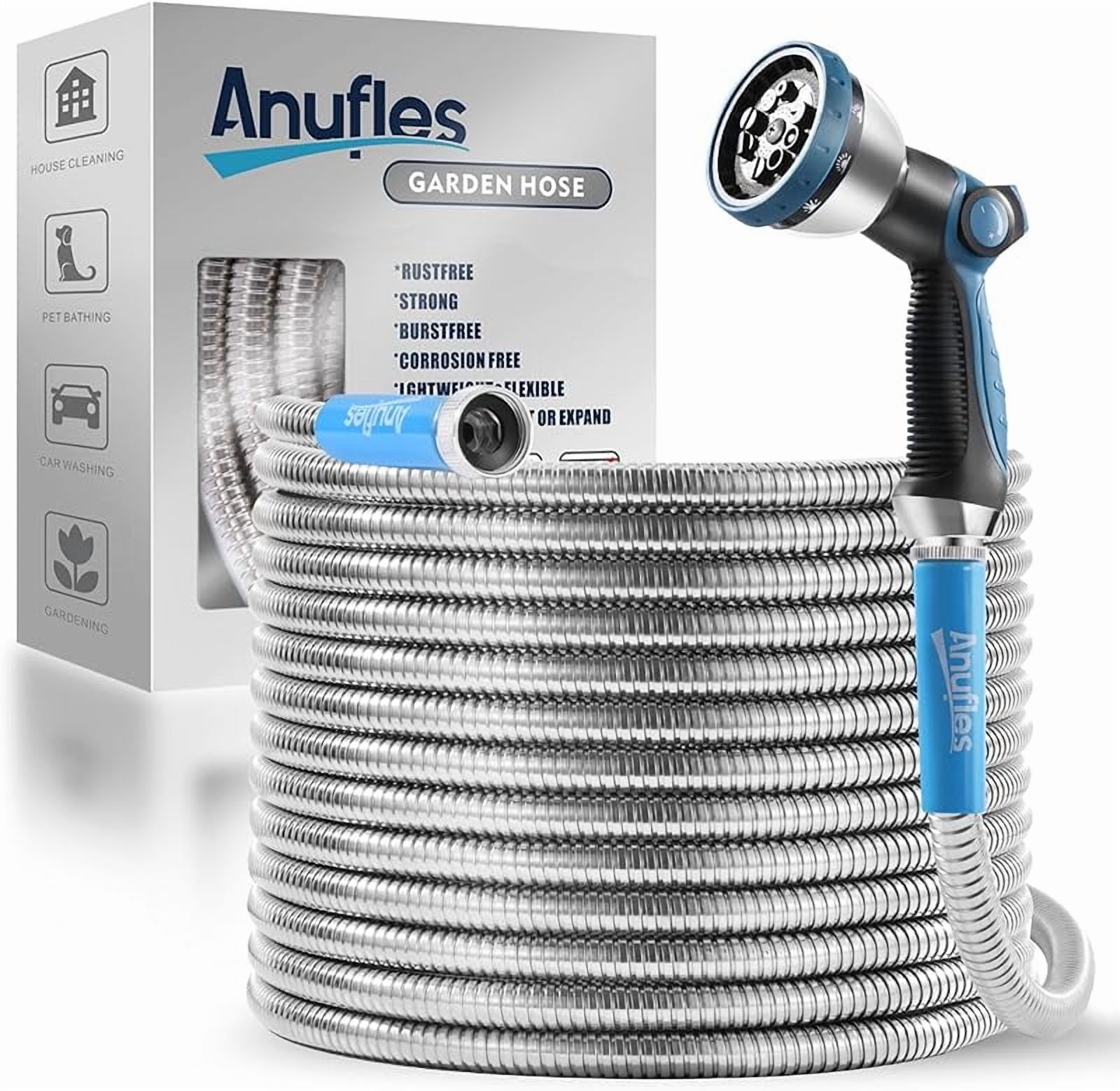Garden Hose - Flexible Water Hose with 10 Spray Nozzle, Lightweight ...