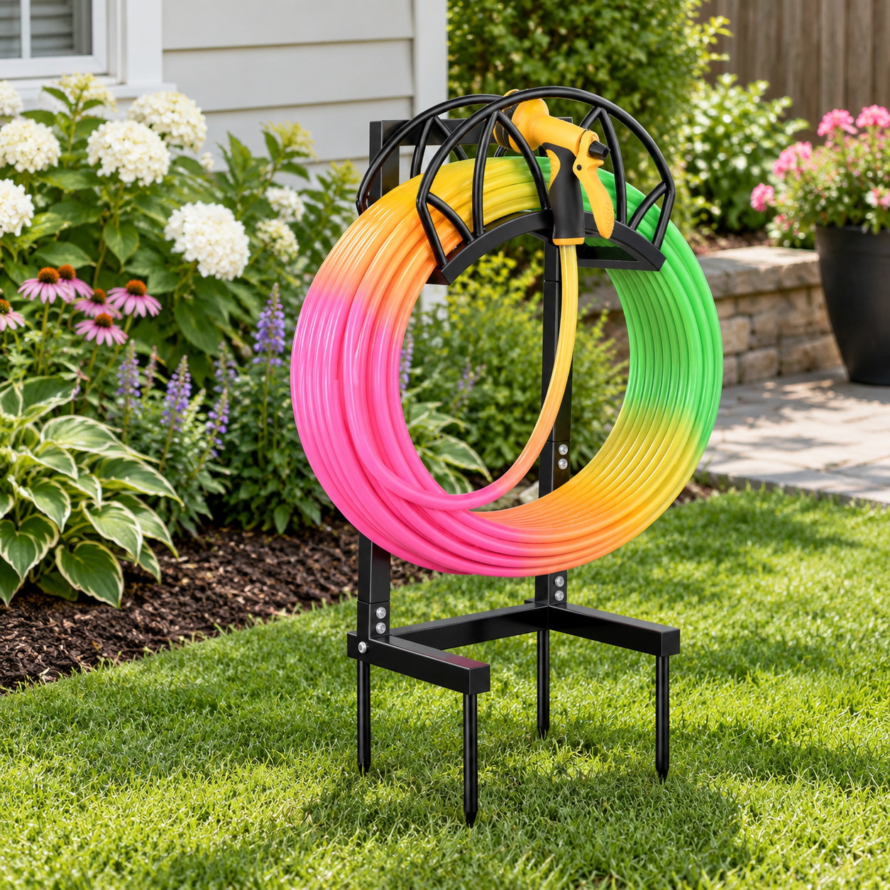 Garden Hose Holder Freestanding Water Reel Stand Holds 160 Ft Black ...