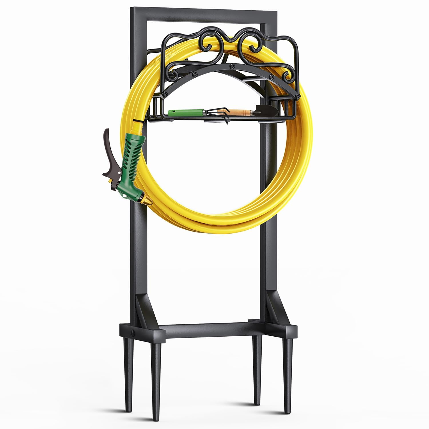 Garden Hose Holder, Heavy Duty Metal Water Hose with 4 Spikes Outdoor ...