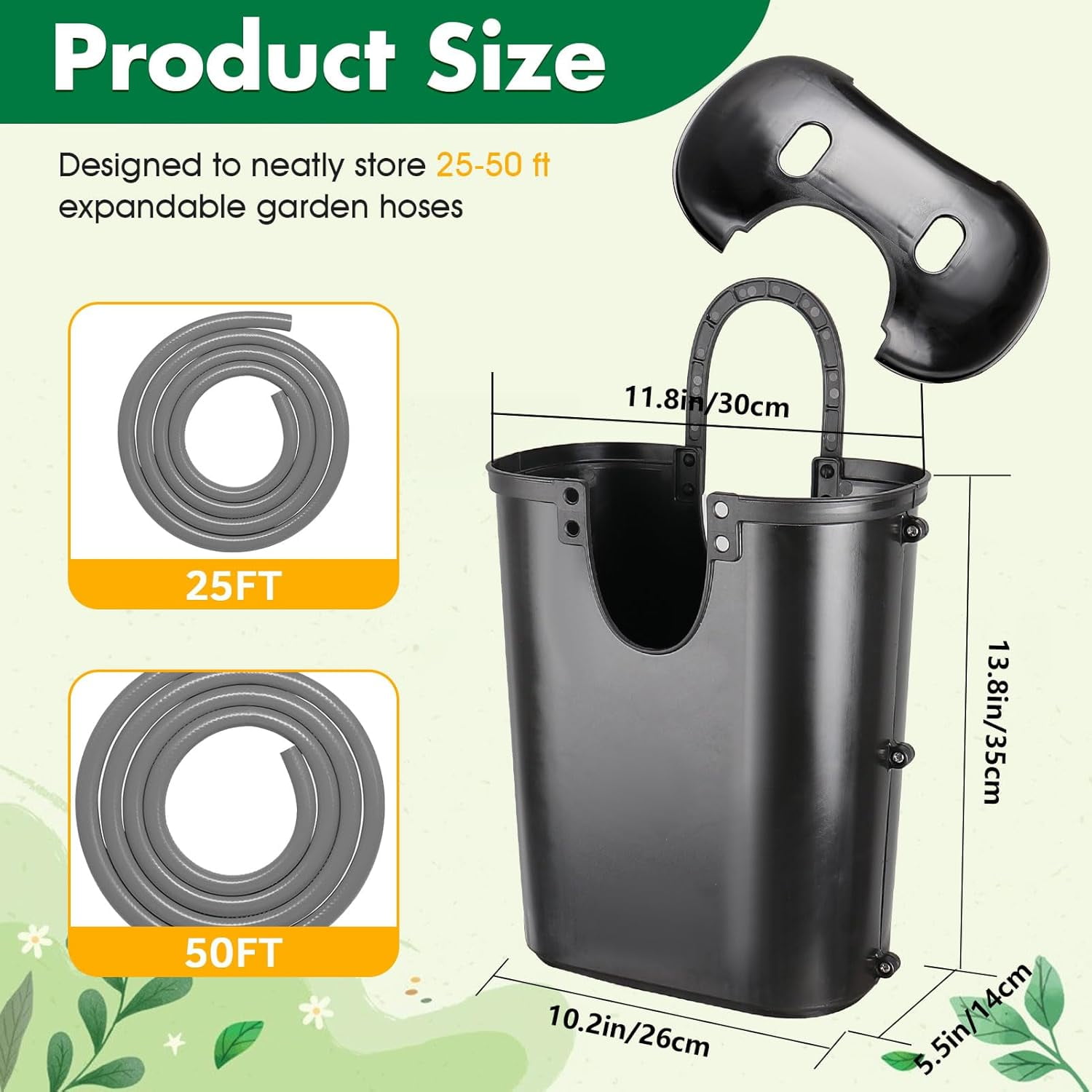 Garden Hose Holder Pot with Lid, Black Storage Box for Outdoor Hoses ...