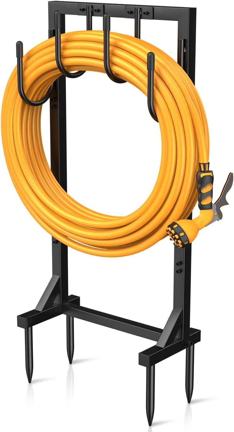 Garden Hose Holder - Upgraded Metal Reel With Tool Storage Basket, Heavy Duty Freestanding Water ...