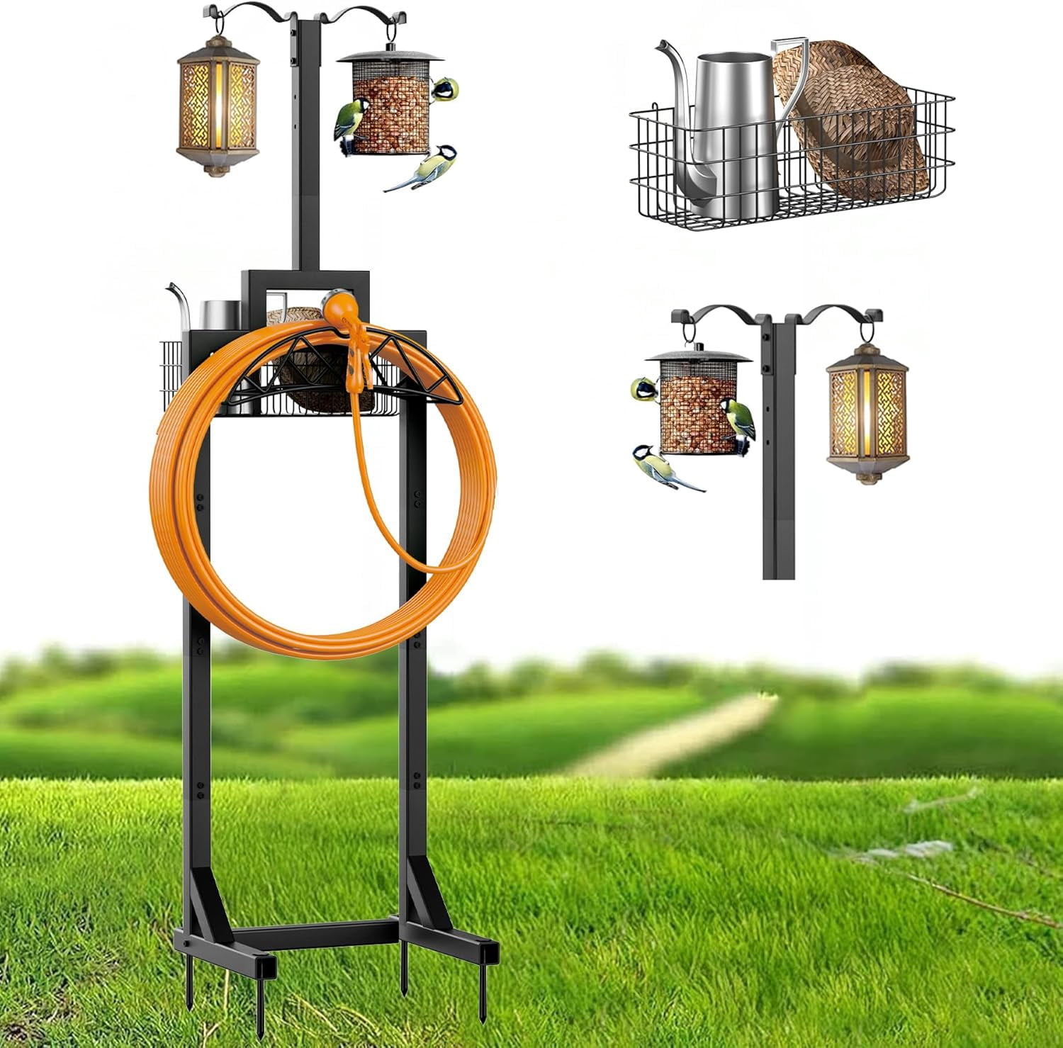 Garden Hose Holder, Water Hose Holders for Outside with Storage Basket ...