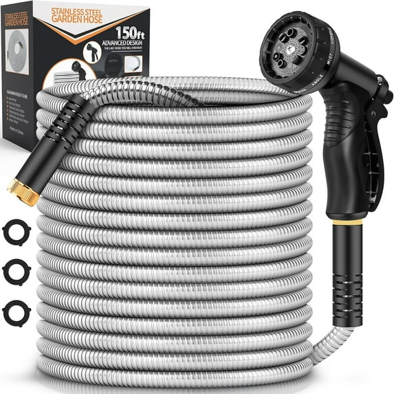 Garden Hose Metal 100FT, Stainless Steel Heavy Duty Water Hose With 10 ...