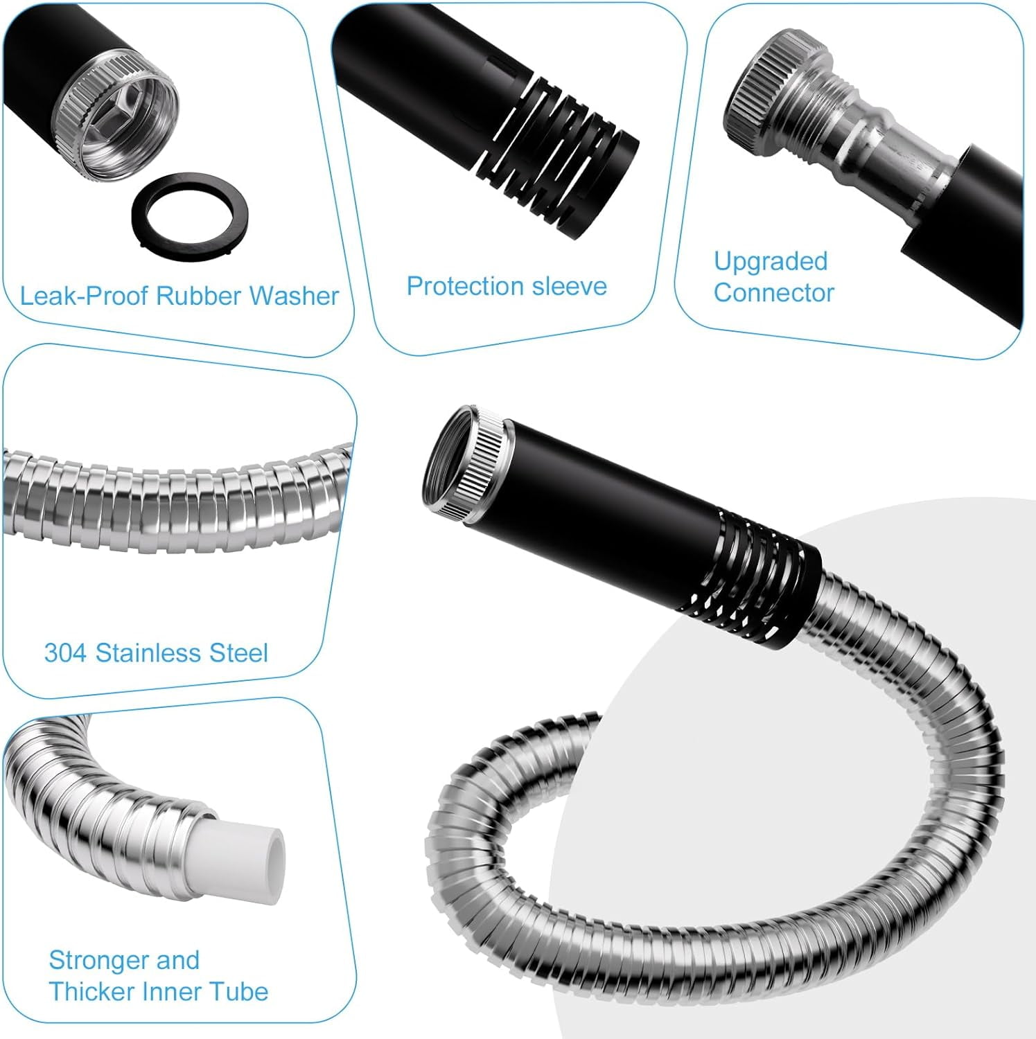 Garden Hose Metal 15 FT, Flexible Stainless Steel Water Hose, Kink Free ...