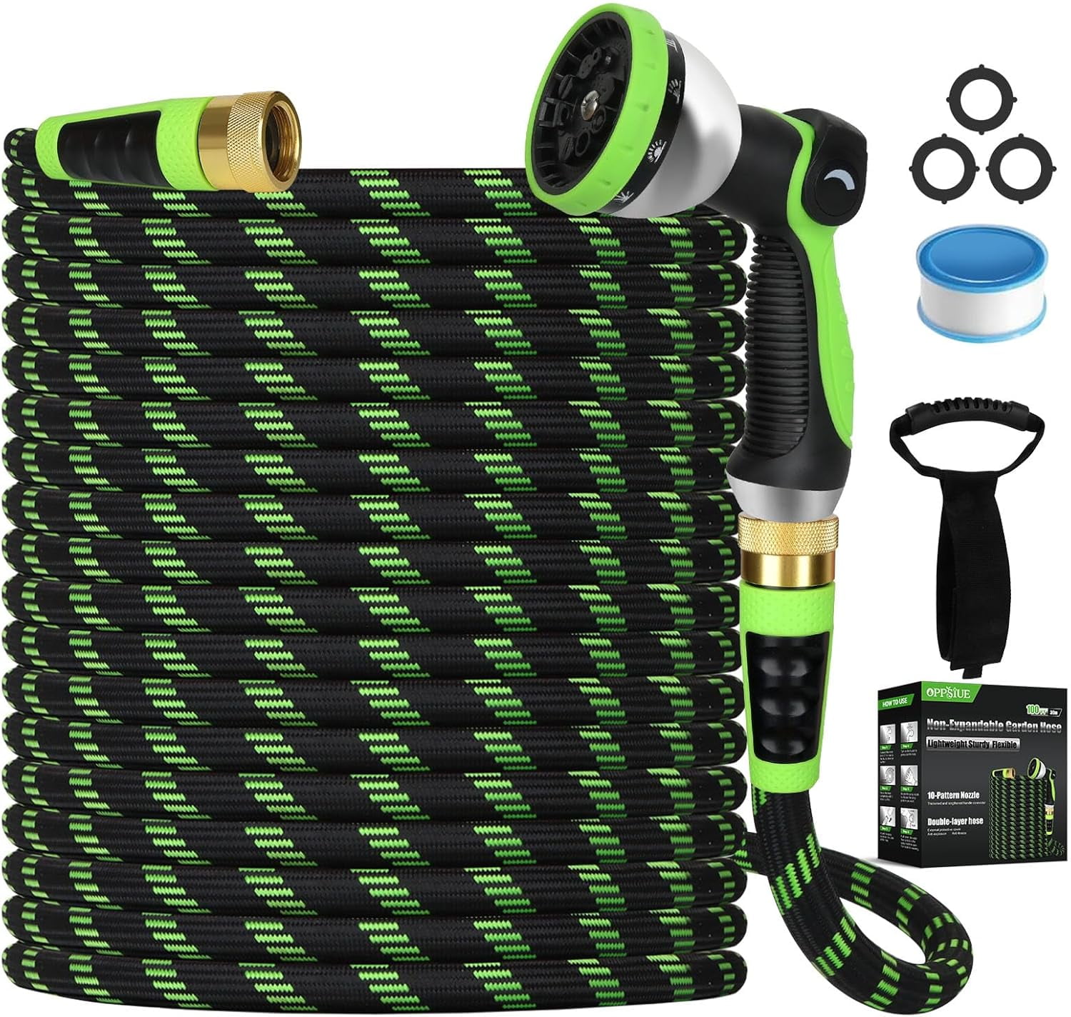 Garden Hose Non-Expanding 100ft, Flexible Water Hose with 10 Function ...