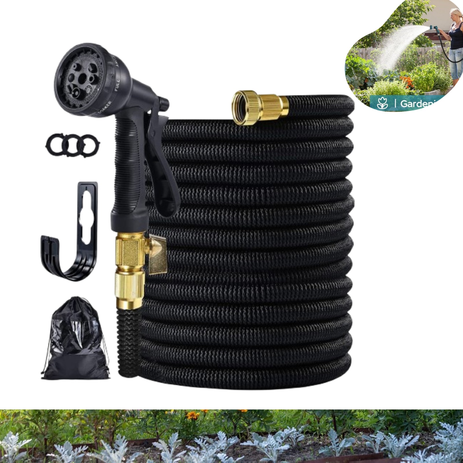 Garden Hose Non-Expanding 25ft - Space Saving Flexible Design, Crush ...