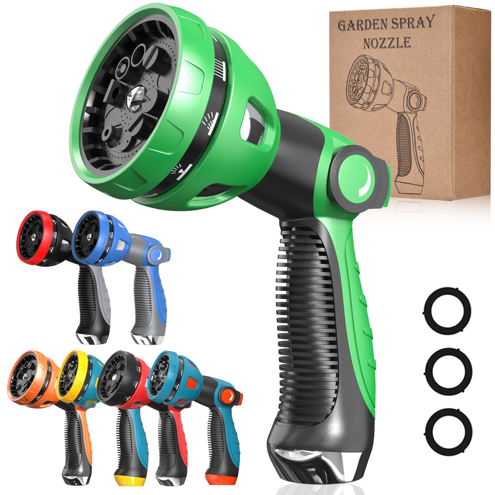 Garden Hose Nozzle - 10 Adjustable Patterns Metal High Hose Nozzle ...