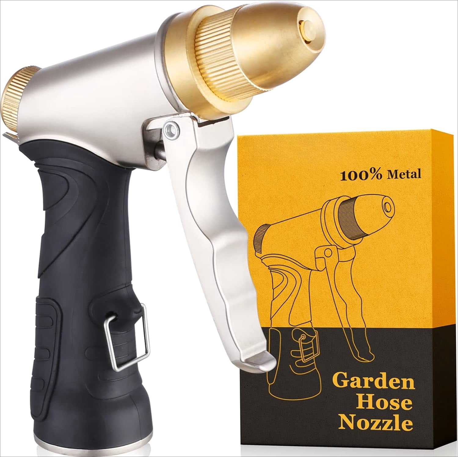 Garden Hose Nozzle, 100% Heavy Duty Metal Nozzle, High Pressure Water ...
