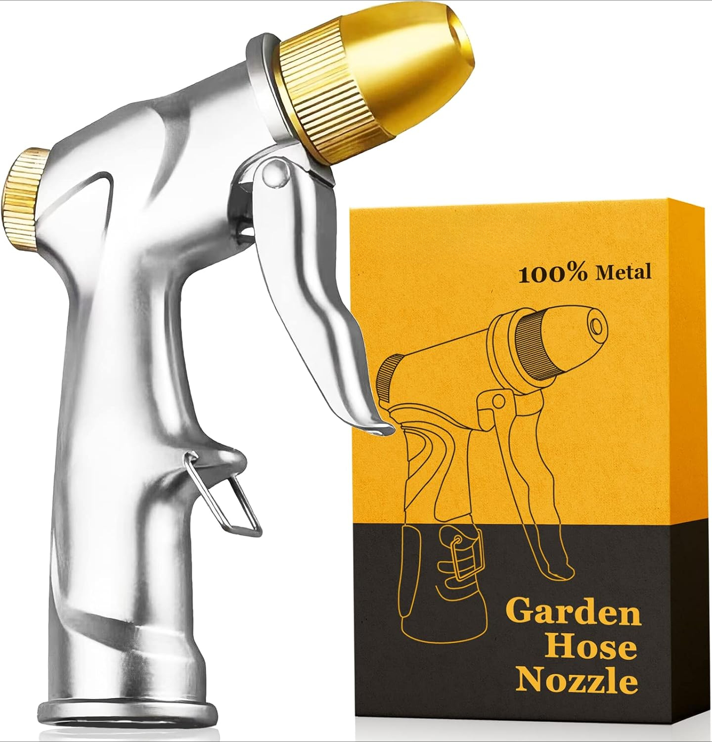 Garden Hose Nozzle, 100% Heavy Duty Metal Nozzle, Thumb Control, High ...