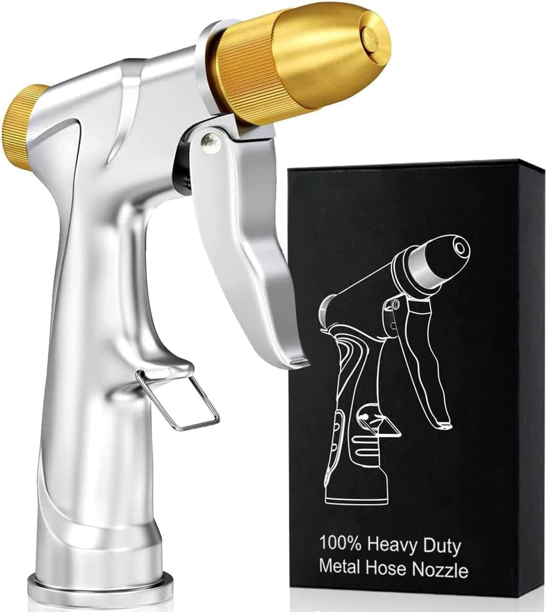 Garden Hose Nozzle, 100% Heavy Duty Metal Spray Gun with Full Brass ...