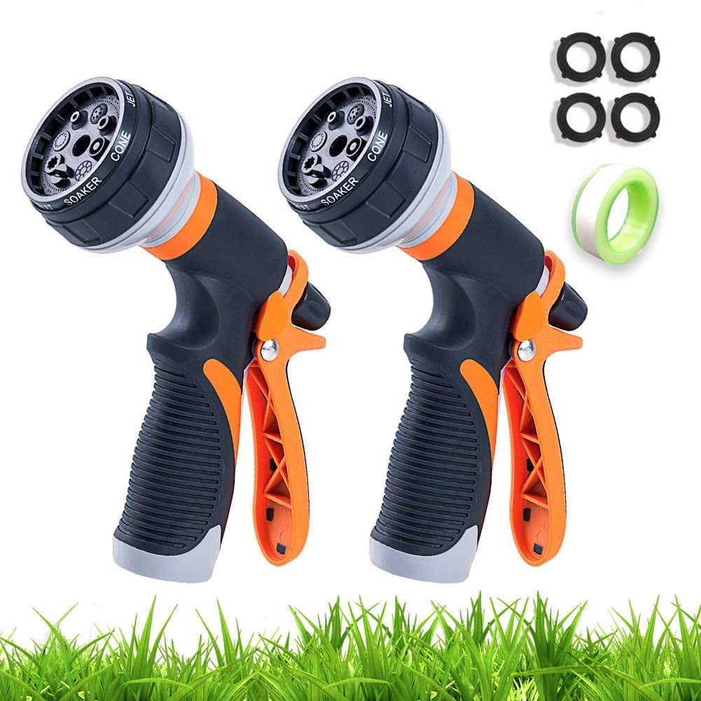 Garden Hose Nozzle 2 Pack Heavy Duty Hose Spray Gun 8 Way High Pressure ...